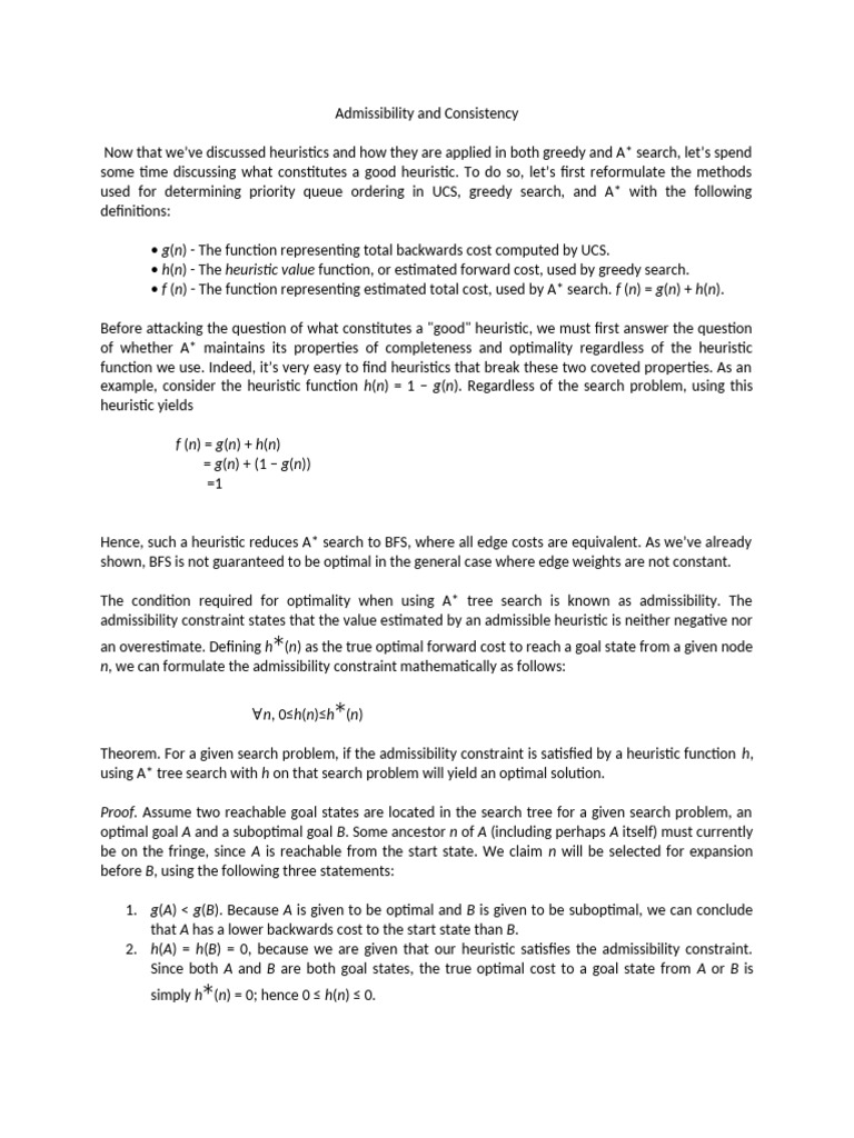 Admissibility, Consistency Dominance of Heuristics | PDF | Theoretical ...