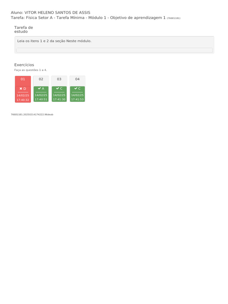 Física Setor A - Tarefa Mínima - Módulo 1 - Objetivo de Aprendizagem 1 | PDF