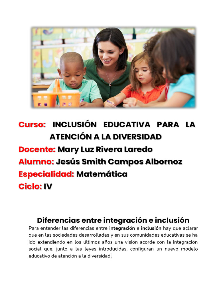Trabajo de Inclusion Educativa - Integracion e Inclusion | PDF ...