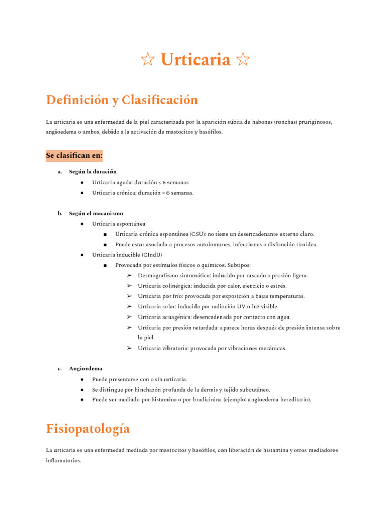 Urticaria | PDF | Especialidades Medicas | Enfermedades y trastornos