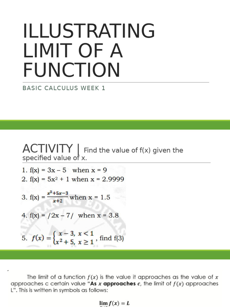 Week 1 Limit of A Function and Limit Theorems | PDF