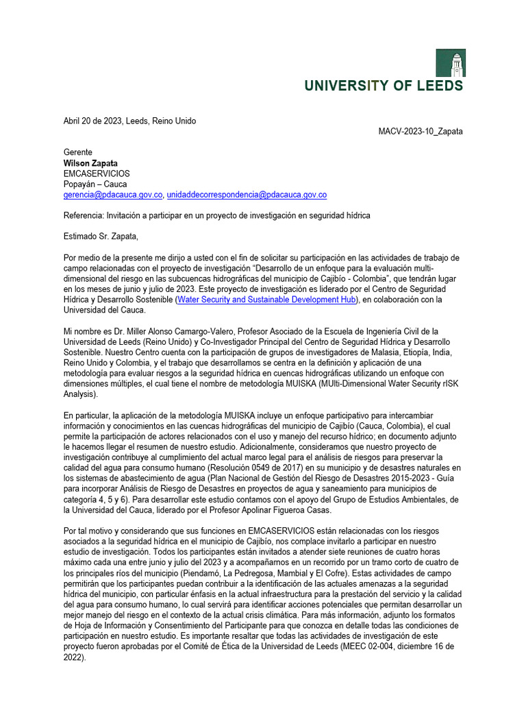 MACV-2023-10_Water Hub_Zapata | PDF | Agua | Ingeniería Ambiental