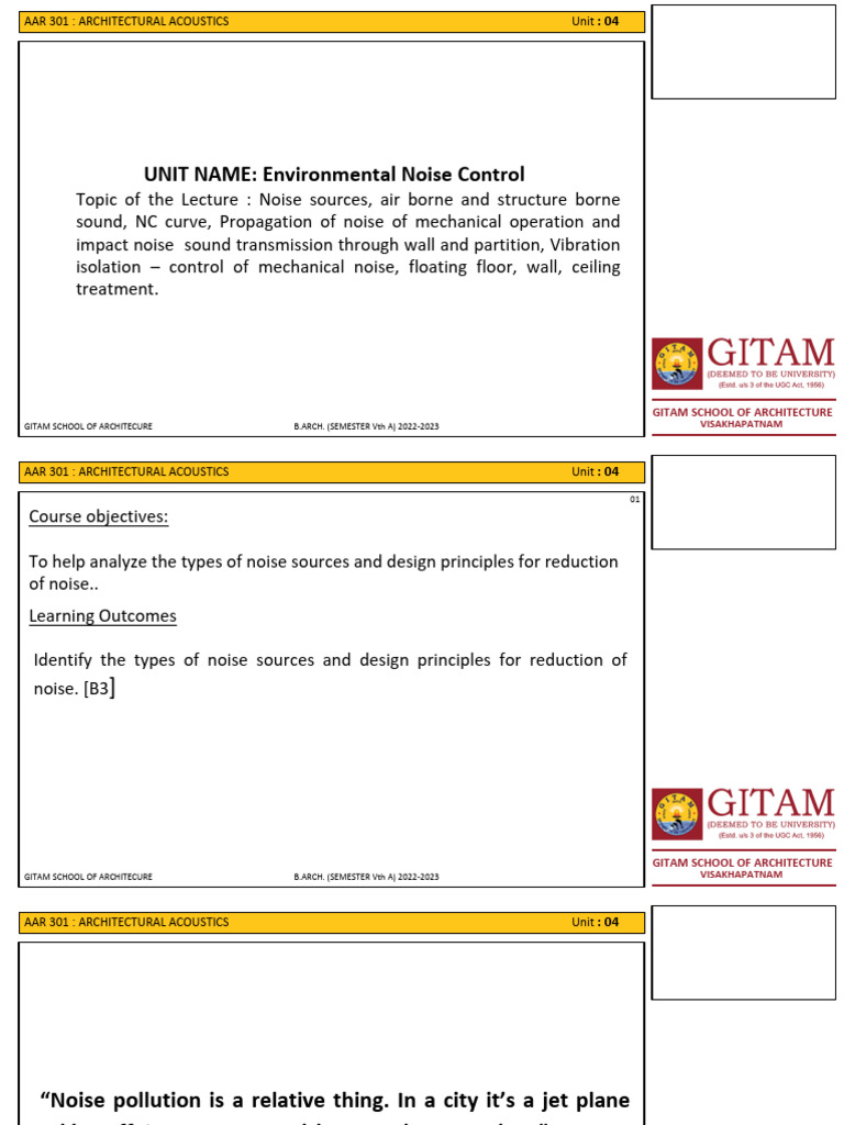 Acoustics Unit 04 - Environmental Noise Control | PDF | Noise | Sound