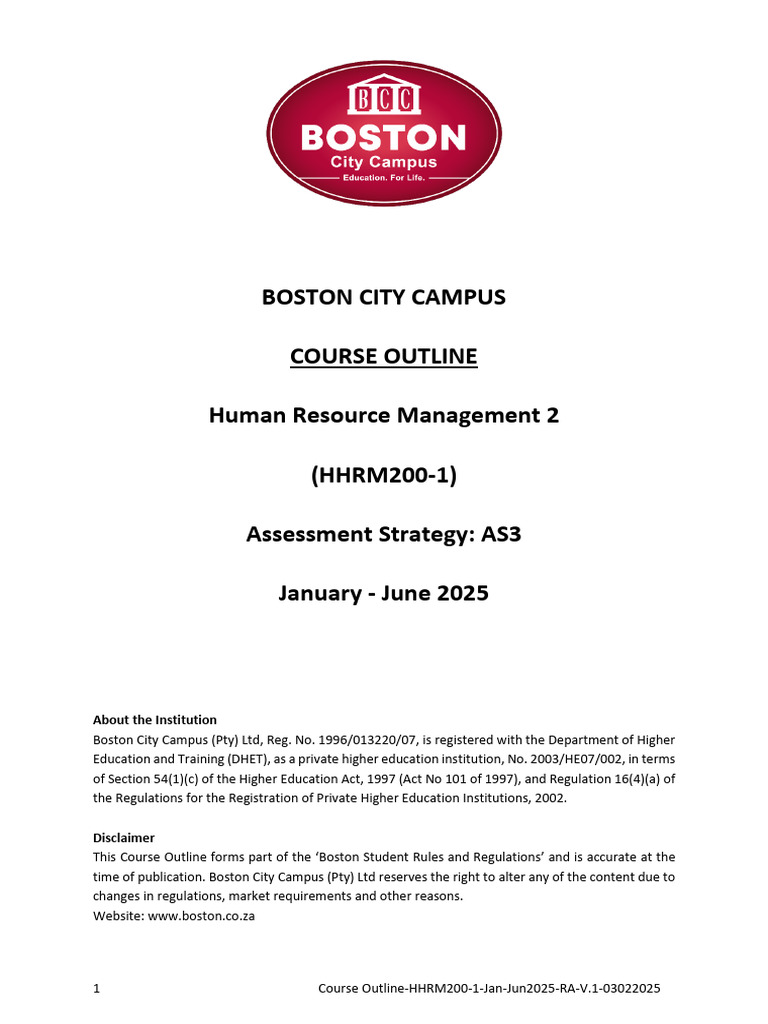 CourseOutline HHRM200 1 Jan Jun2025 RA V.1 04.02.2025 | PDF ...