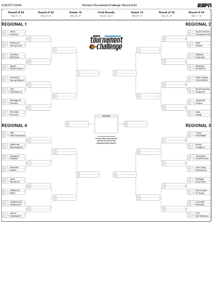 ESPN Women's Tournament Challenge - Brackets | PDF | Southern United ...