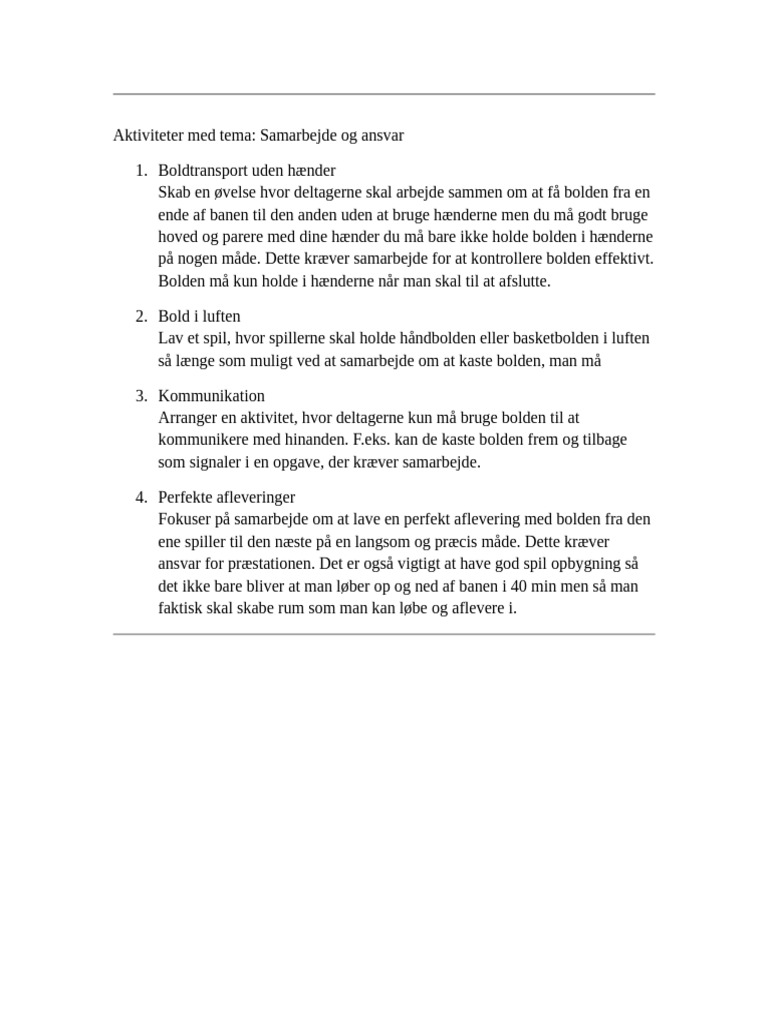 Aktivitet Ideer Samarbejde Og Ansvar Opdateret | PDF