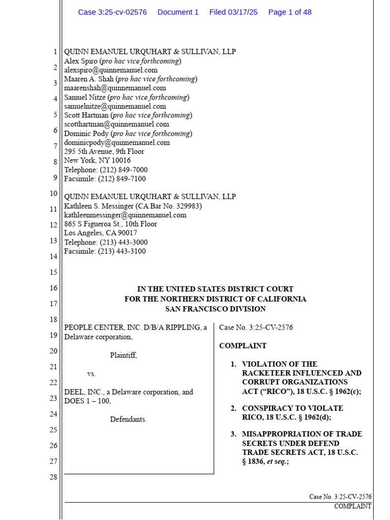 Rippling/Deel Complaint | PDF | Employment | Sales