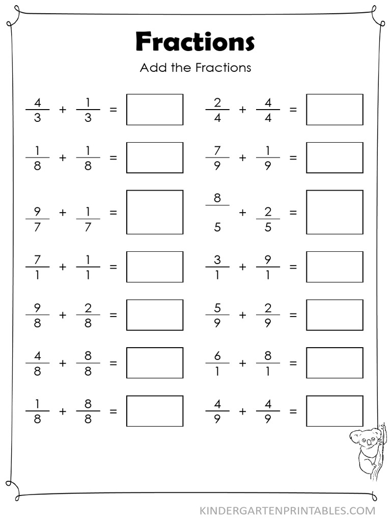 Basic Fraction Addition Worksheets Horizontal | PDF
