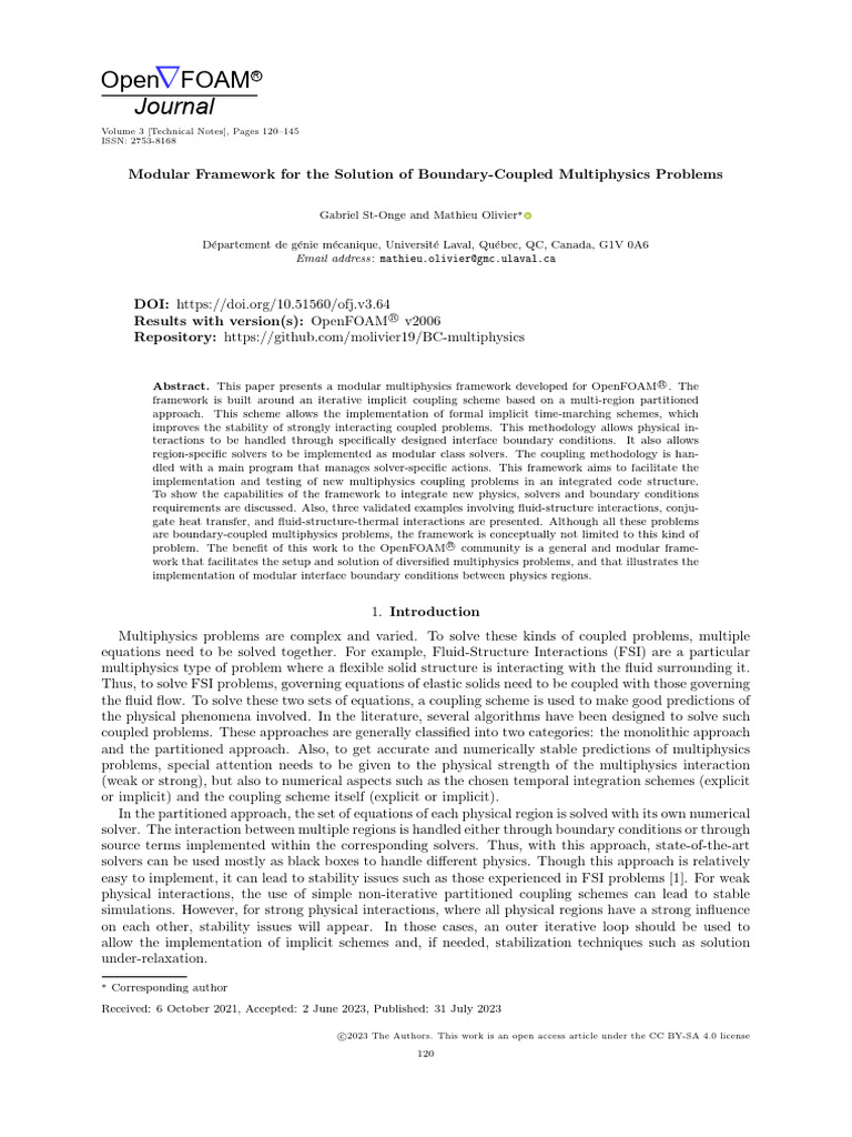 Modular Framework for Multiphysics in OpenFOAM | PDF | Fluid Dynamics | Continuum Mechanics