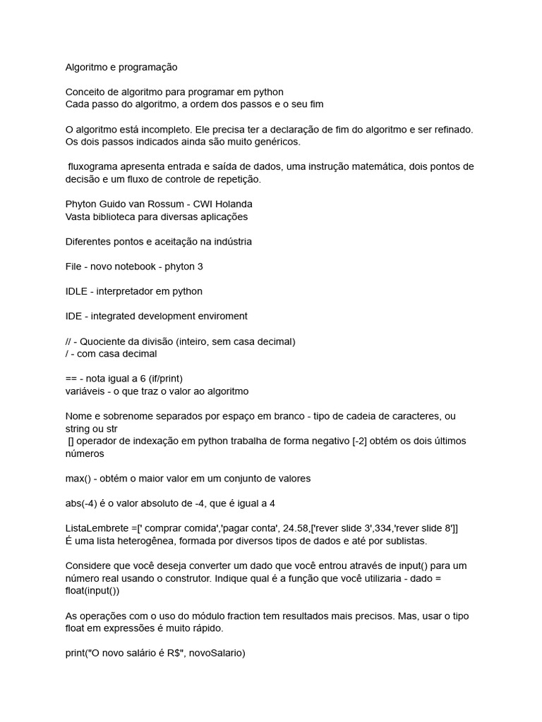 Algoritmo E Programação Pdf Python Linguagem De Programação Algoritmos