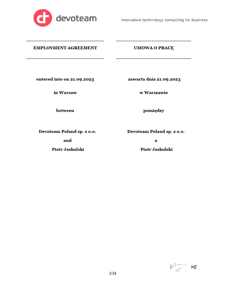 Piotr Jaskulski - Employment - Trial-1 | PDF