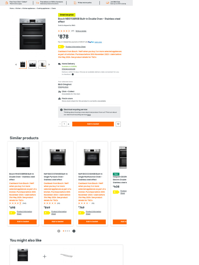 Bosch NBS113BR0B Built-In Double Oven - B&Q | PDF | Barbecue Grill ...