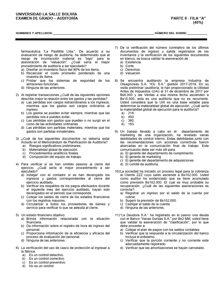 Primera Simulación 17-08-2020 | PDF | Contralor | Auditoría