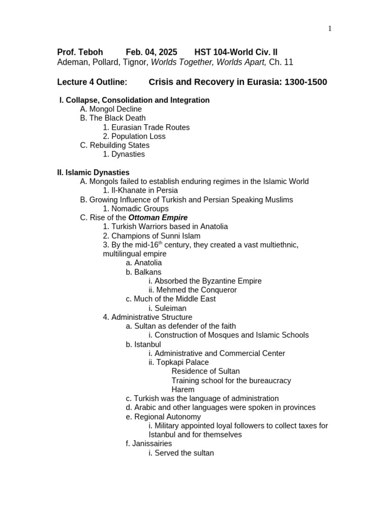 Adelman, CH 11 Crisis and Recovery in Afro-Eurasia | PDF | Sultan ...