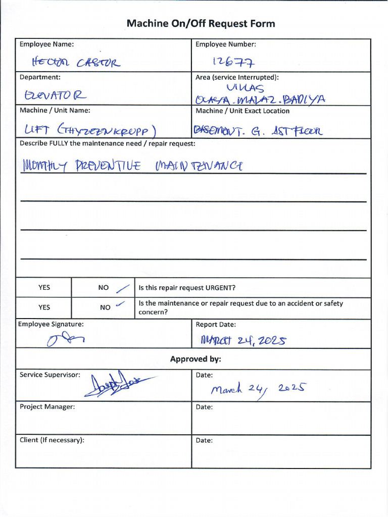 Approved On-Off Request Form | PDF