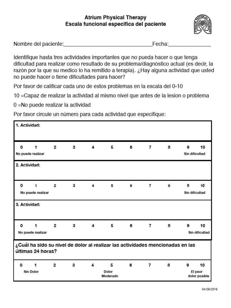PSFS - (Escala Funcional Especifica Del Paciente) | PDF