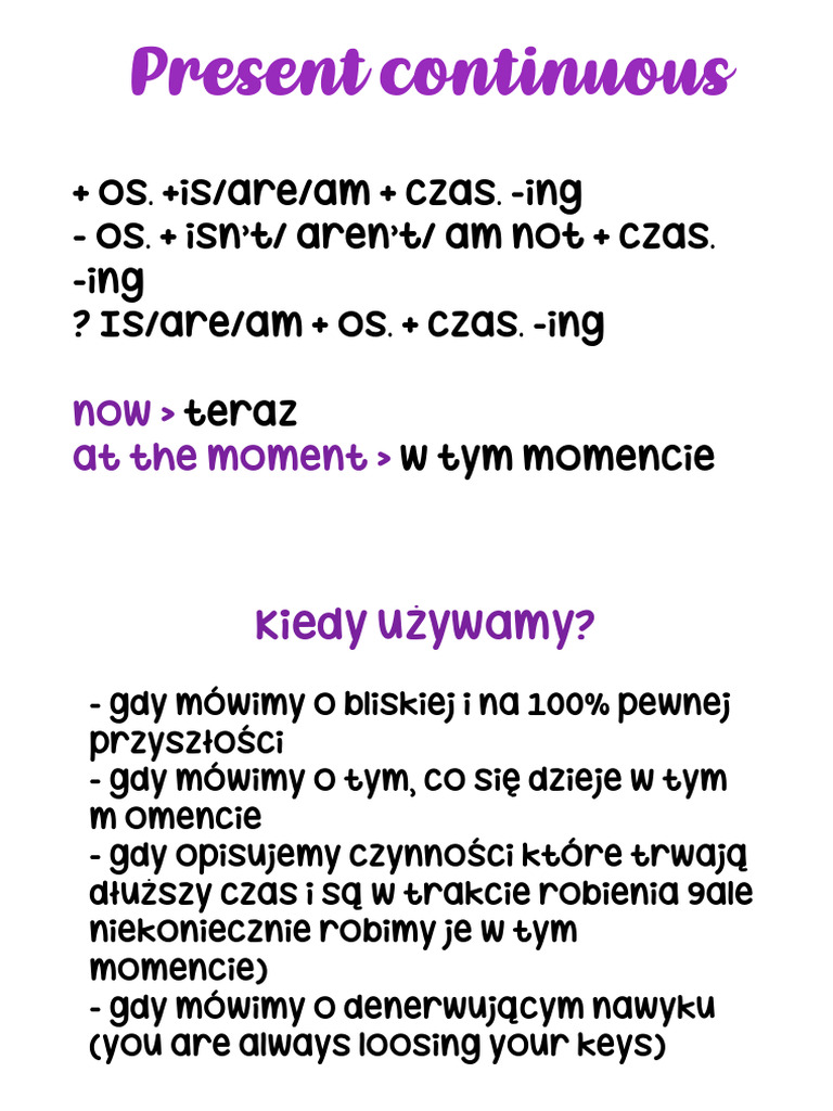 Present Continuous Notatka | PDF