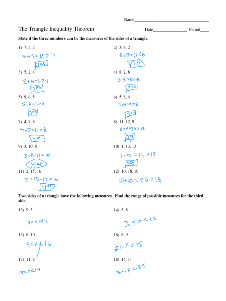 Triangle Inequality Theorem Worksheet | PDF