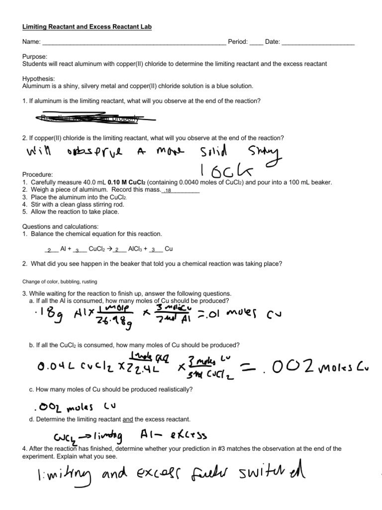 05I Limiting Reactant and Excess Reactant Lab | PDF