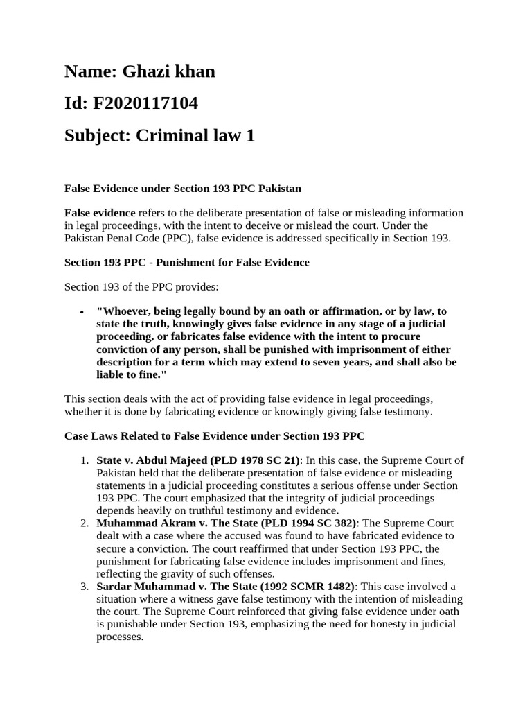 Ghazi Assigment Criminal | PDF | Perjury | Justice