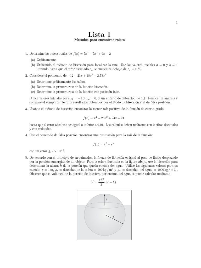 Lista1 Metodos Num | PDF | Matemáticas De La Computación | Ciencia computacional