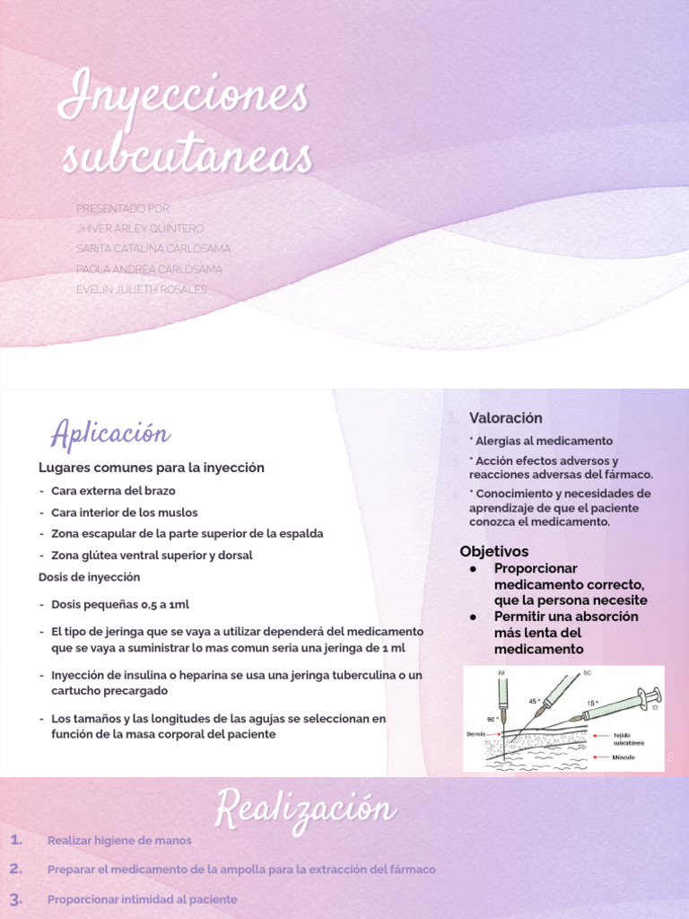 Inyeccion Subcutanea Grupo. | PDF | Inyección (medicina) | Especialidades Medicas