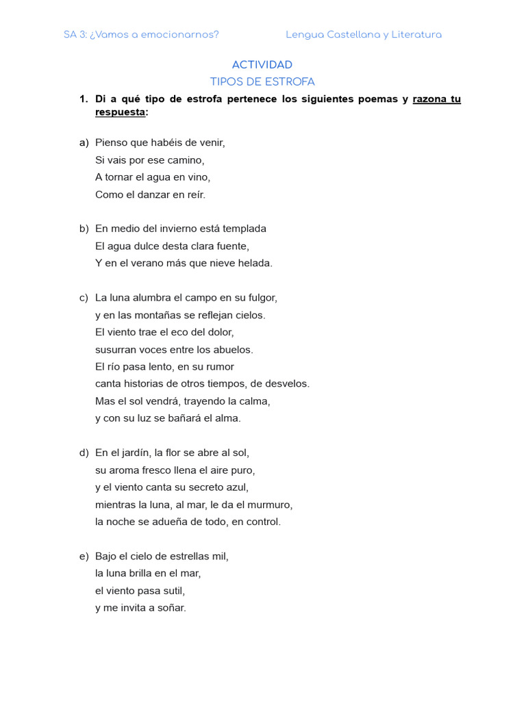 Actividad - Tipos de Estrofa | PDF