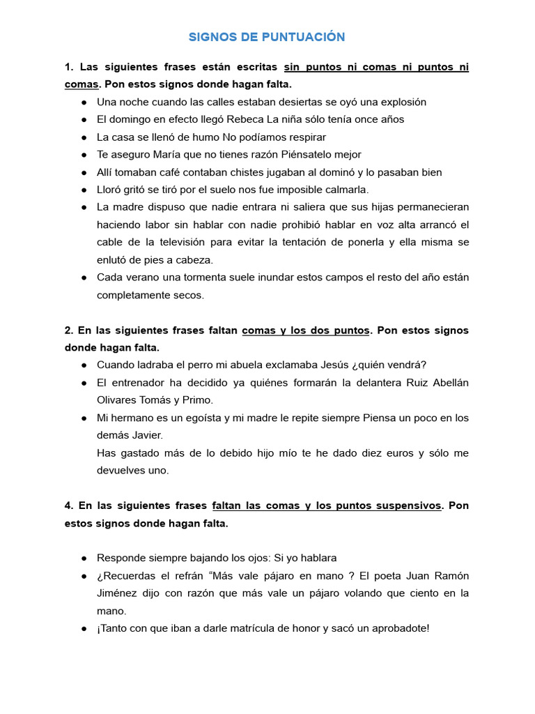 Actividades Signos de Puntuación | PDF