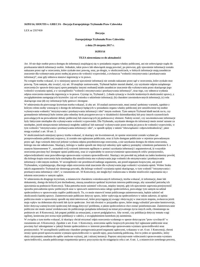 14 Sioutis V Grecja Decyzja Europejskiego | PDF
