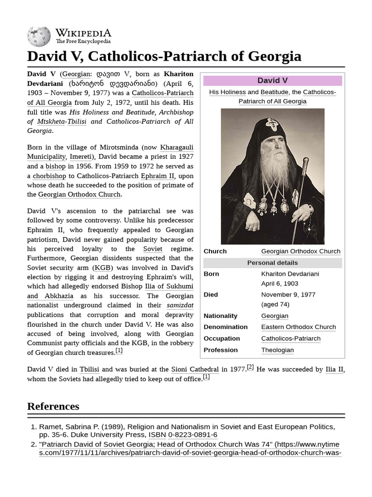 David V, Catholicos-Patriarch of Georgia | PDF | Eastern Christianity ...