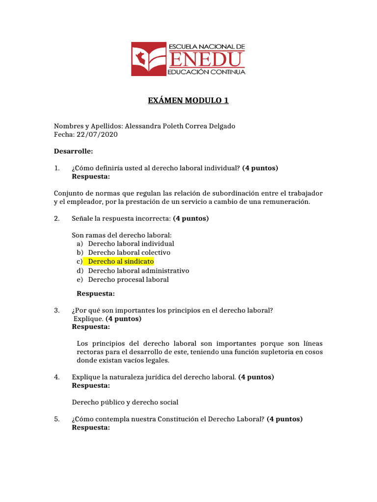 EXAMEN MODULO1 derecho laboral | PDF