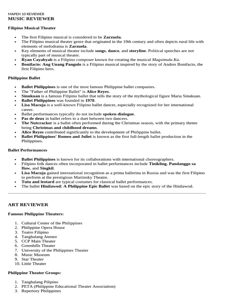 MAPEH 10 Review: Music, Arts, Dance, Health | PDF | Health Care ...