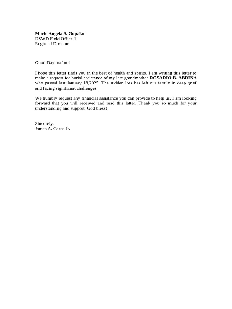 Assistance Letter | PDF