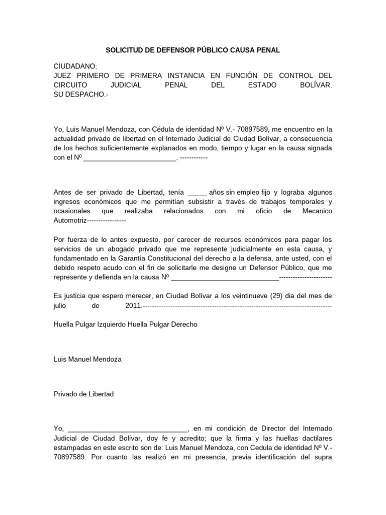 Solicitud de Defensor Público Causa Penal | PDF