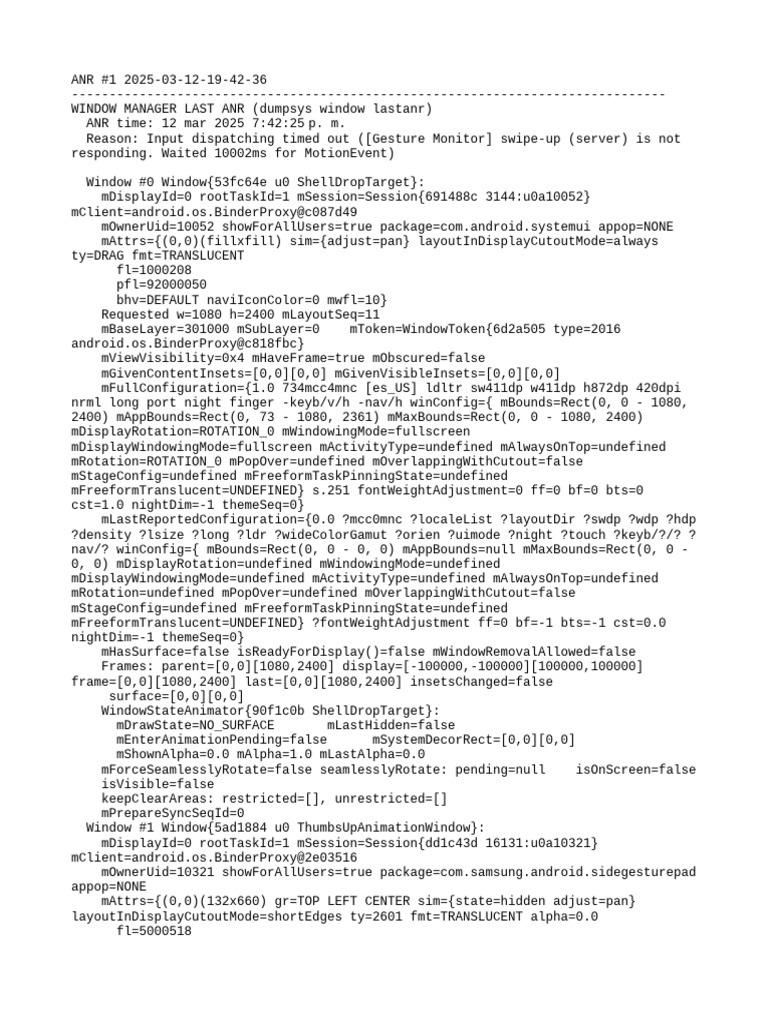 Dumpsys ANR WindowManager | PDF | Computing Platforms | Mobile Computers