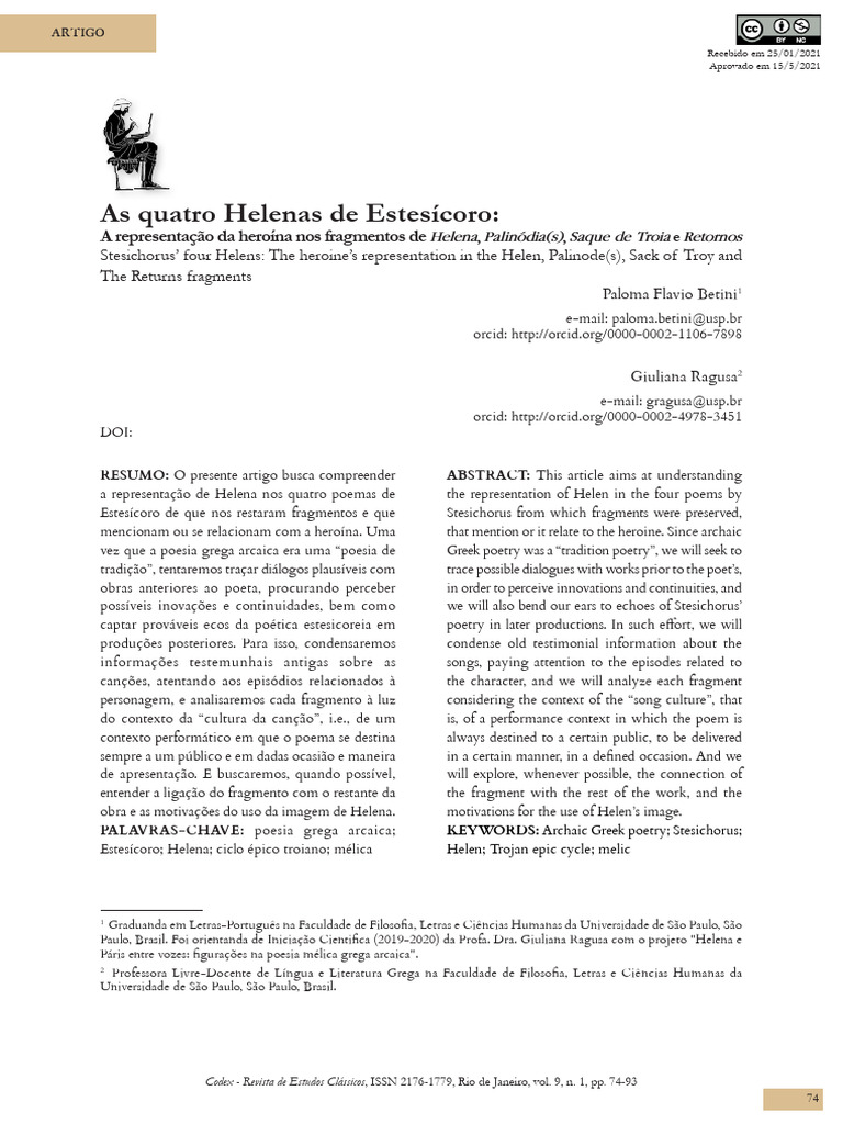 Helenas de Estesícoro: Análise Poética | PDF | Ilíada | Helena de Troia