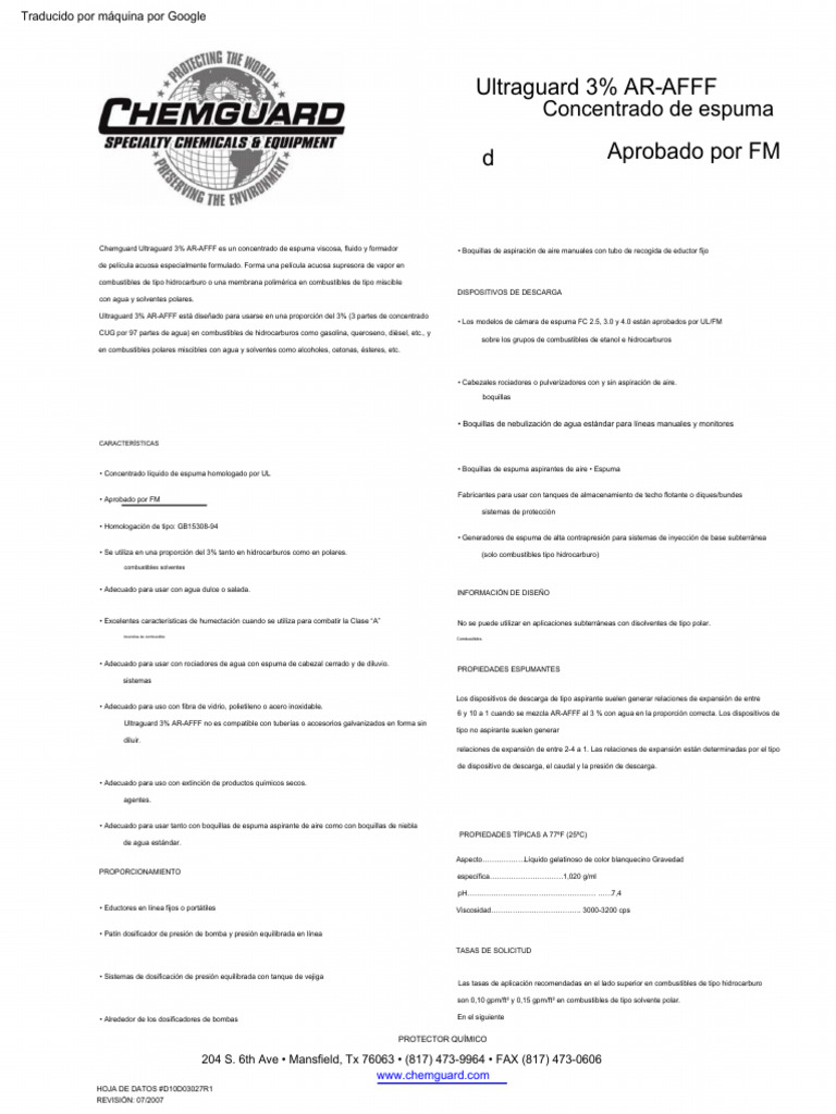 Espuma Chemguard para Combustibles | PDF | Agua | Solvente