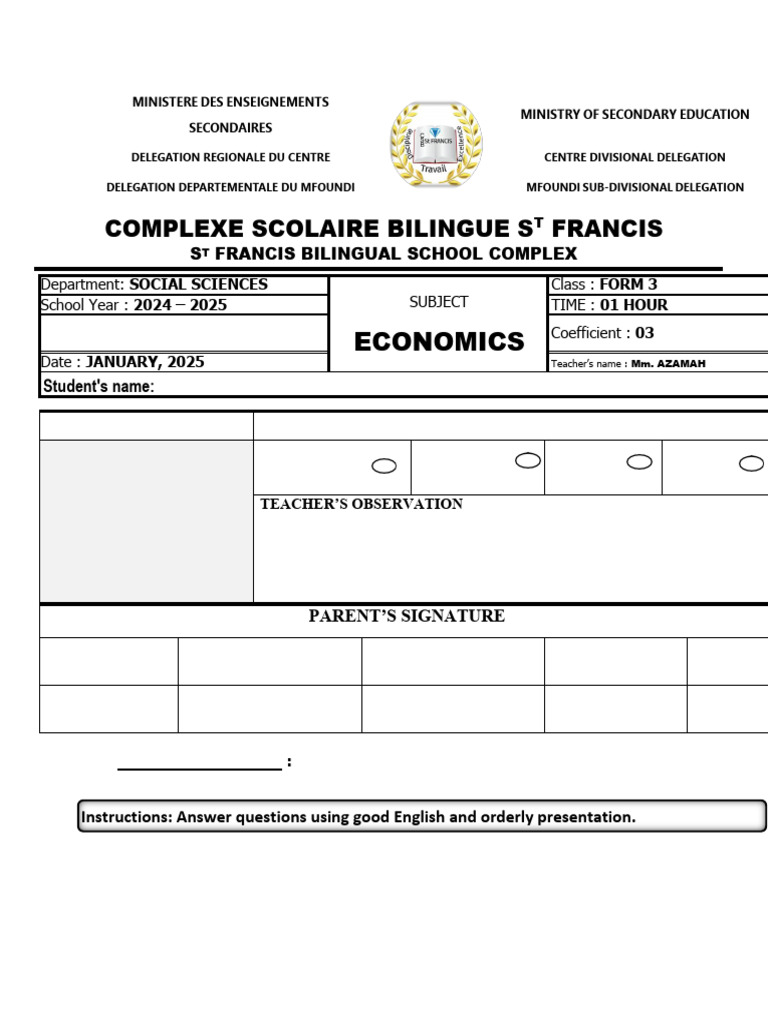 3rd Seq f3 Econs St Francis 2024 | PDF | Economics | Economies
