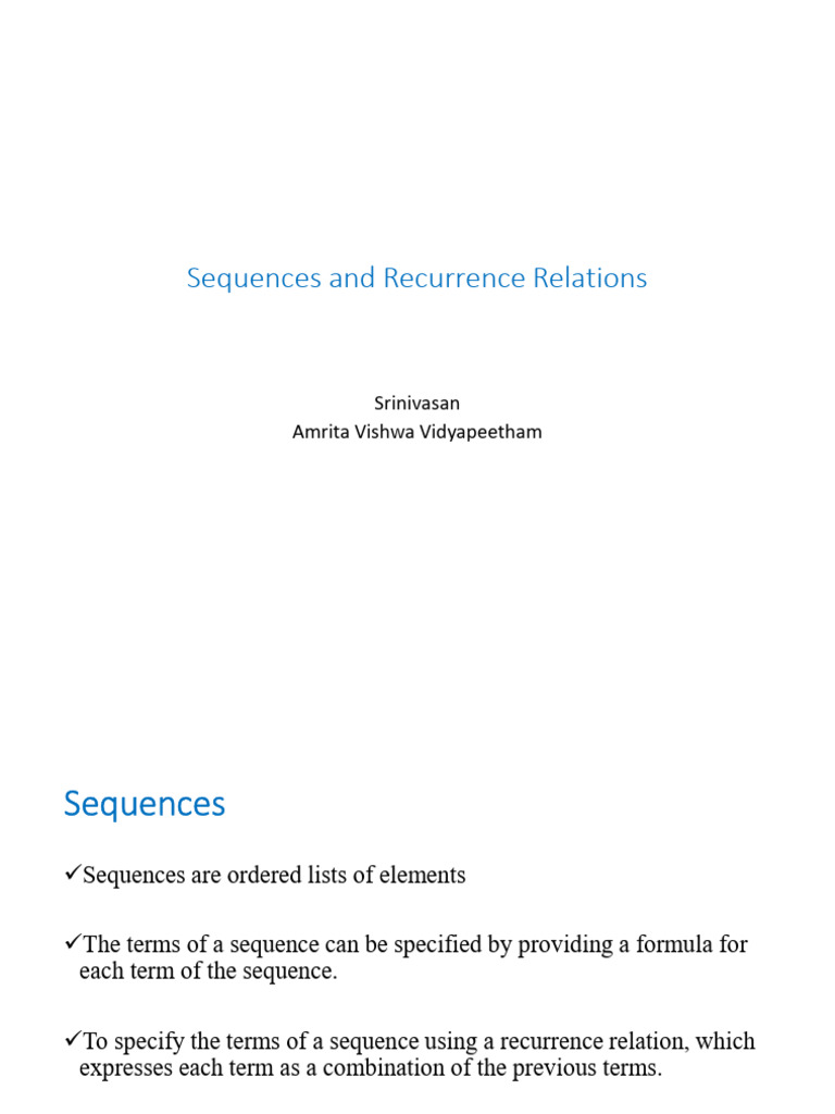 Slide 4 - Sequences, Recurrence Relations | PDF