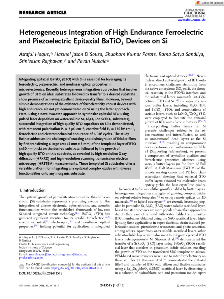 Adv Funct Materials - 2024 - Haque - Heterogeneous Integration of High ...