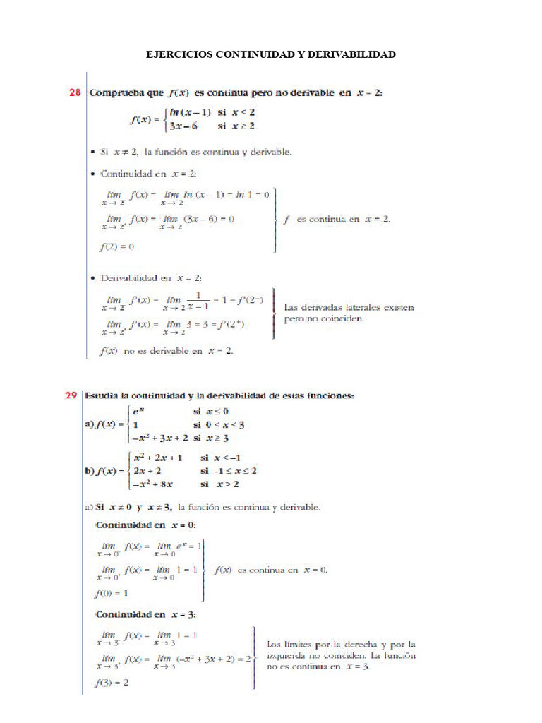 Ejercicios Continuidad y Derivabilidad | PDF