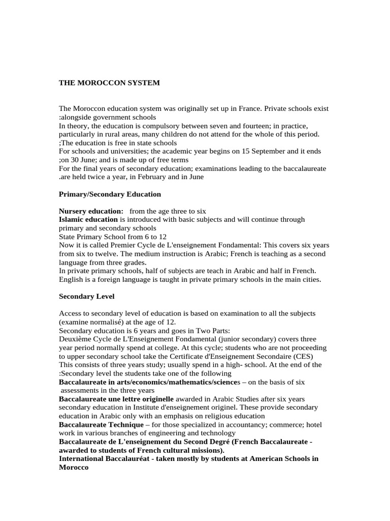 Overview of Morocco's Education System | PDF | Schools | Secondary ...