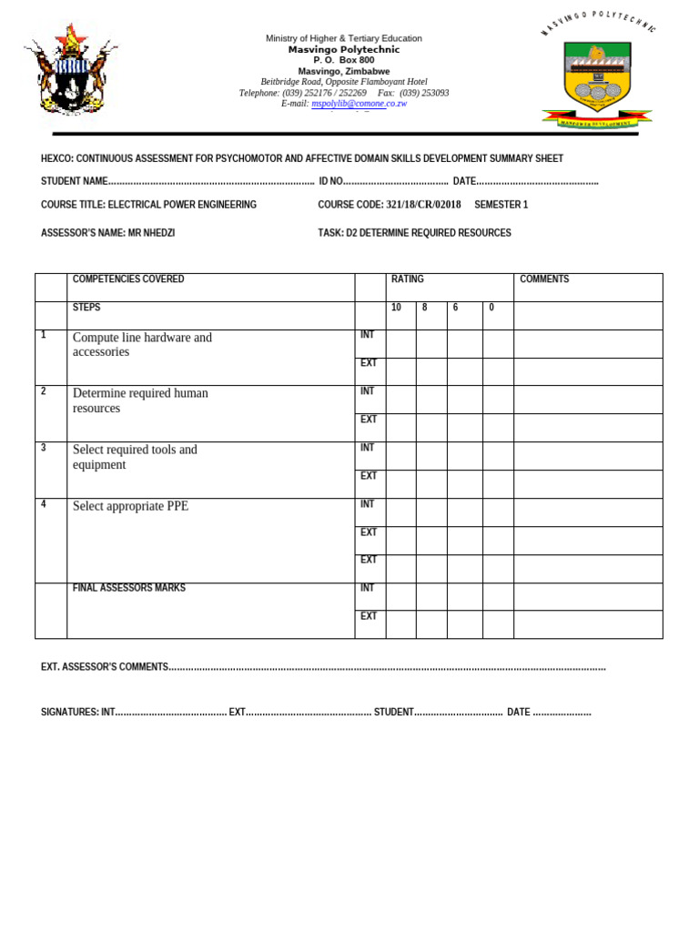 Ext Assessment Form - D2 Determine Required Resources | PDF