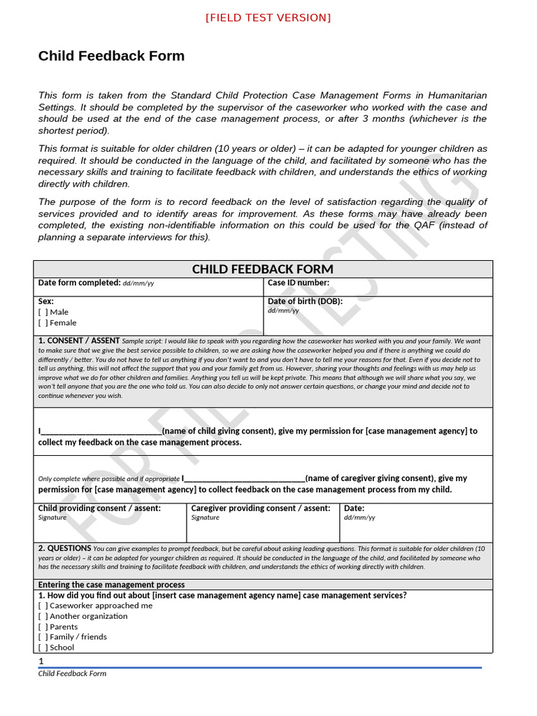 Tool 11 - Child Feedback Form | PDF | Behavioural Sciences