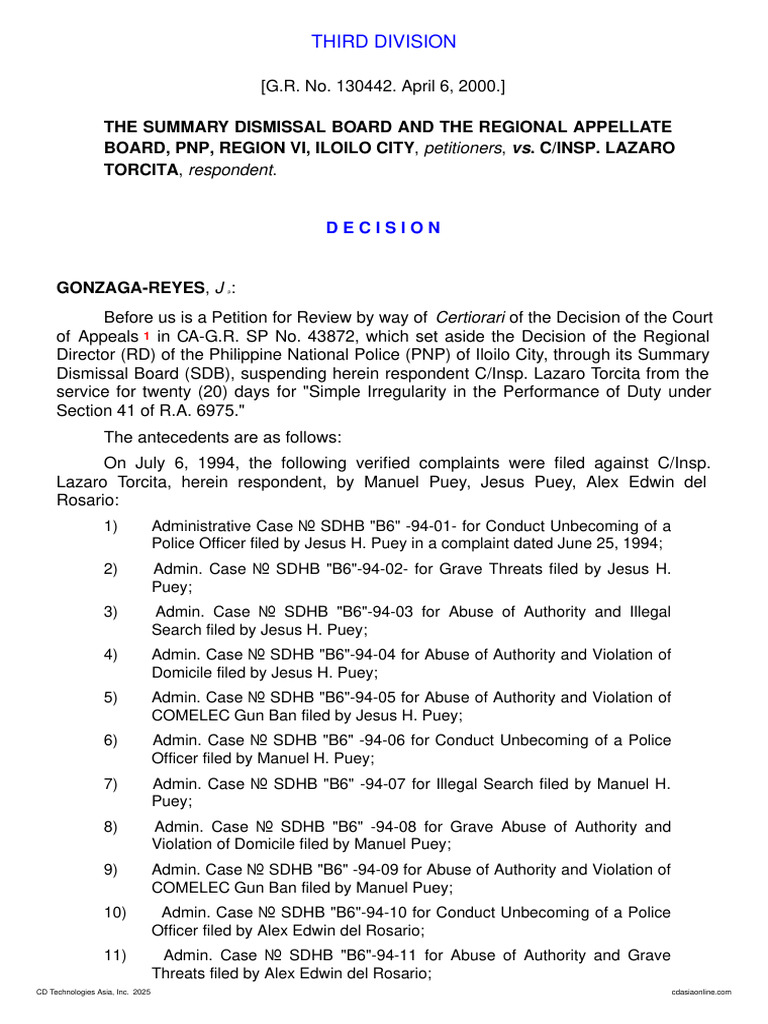 Summary Dismissal Board v. Torcita | PDF | Appeal | Certiorari