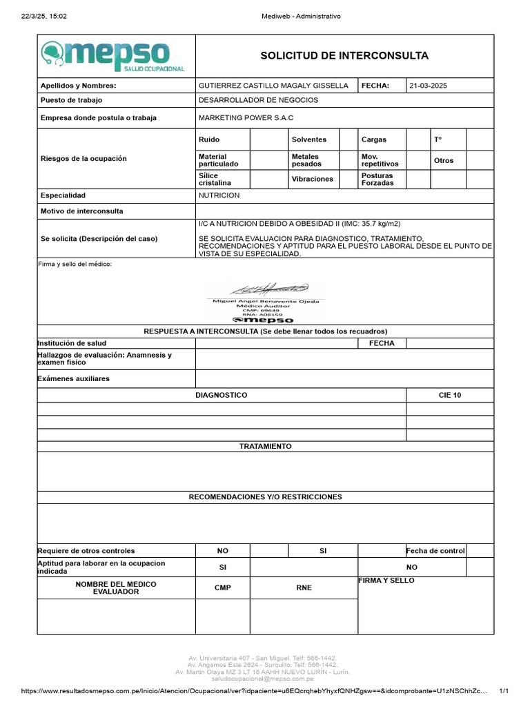 Solicitud de Interconsulta | PDF | Programas sociales | Promoción de la ...