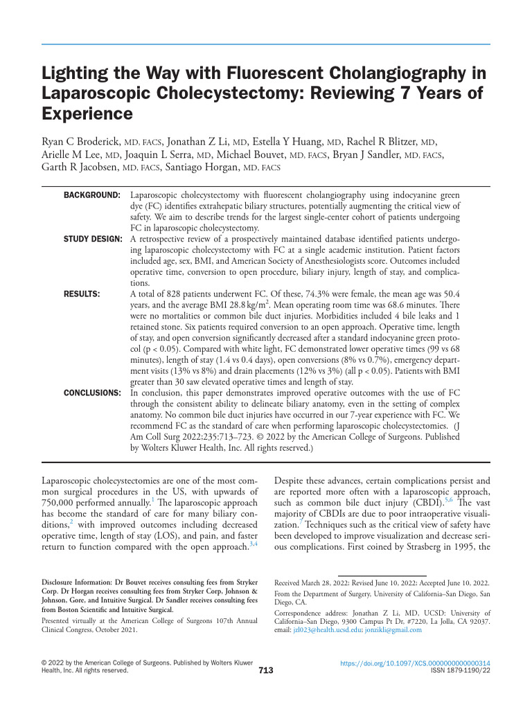Lighting The Way With Fluorescent Cholangiography in Laparoscopic ...