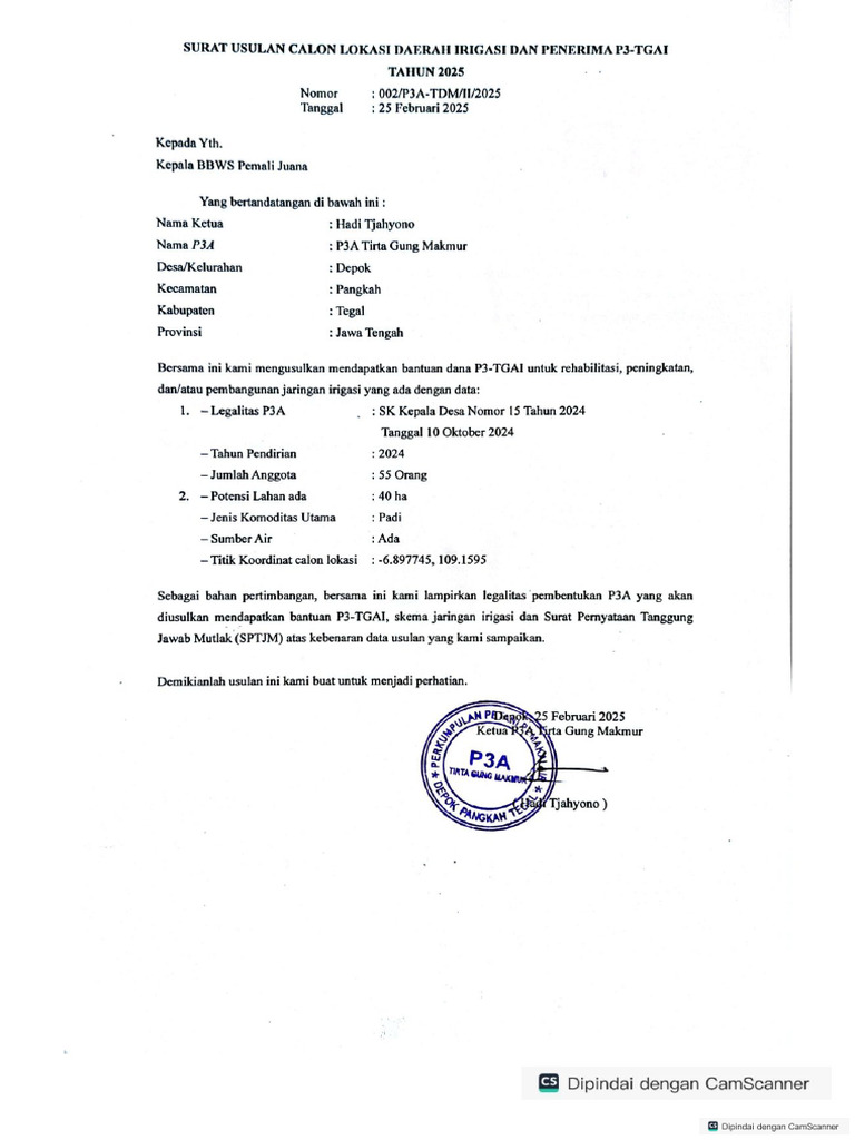 USULAN P3A TIRTA GUNG MAKMUR DESA DEPOK | PDF