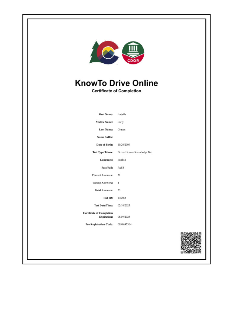 Isabella Graves Driver License Test Pass | PDF