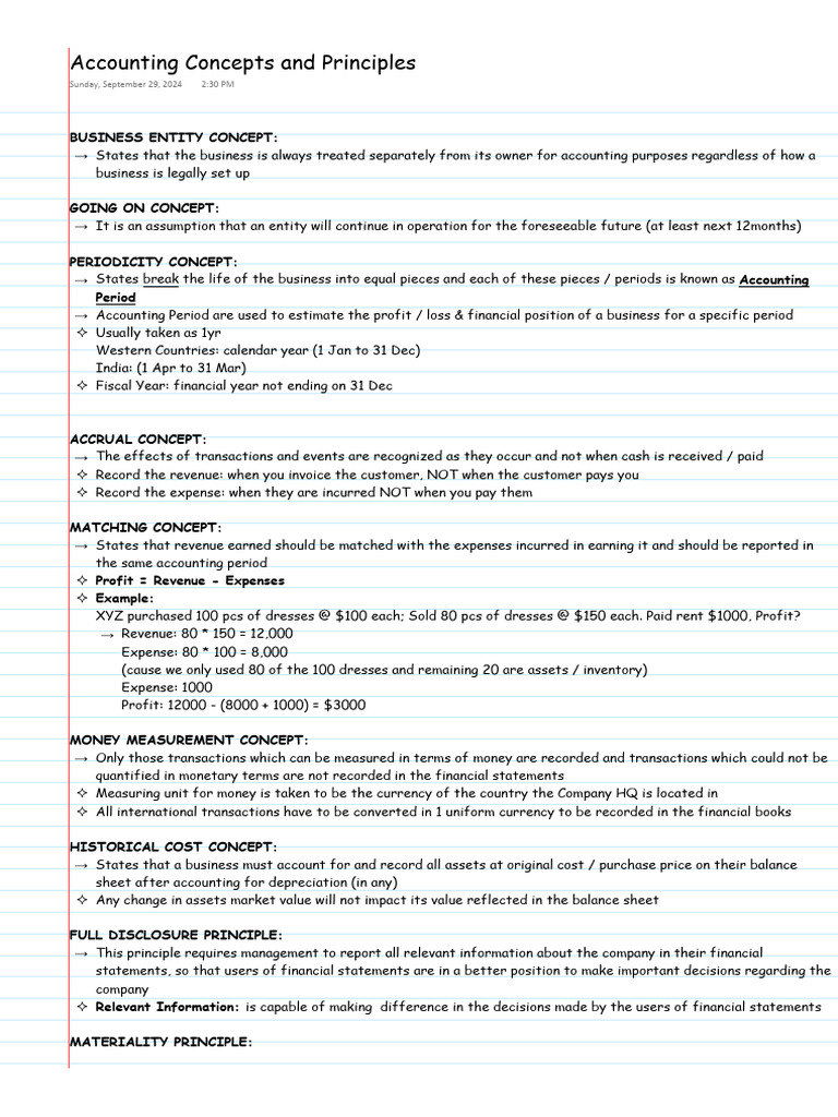 Accounting Concepts and Principles | PDF | Debits And Credits | Money